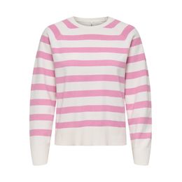Only Damen Rundhalspullover "ONLAMA LIFE LS RAGLAN O-NECK CC KNT"baby's breath stripes:wild rose melange, aos, Gr. XS, gestreift, Strick,