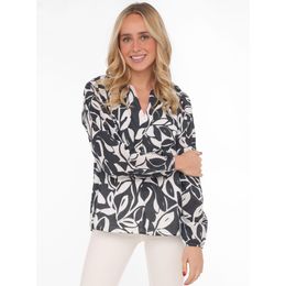 Zwillingsherz Damen Shirtbluse ""Bl&auml;tter Zweifarbig"", schwarz, Gr. SM, gemustert, Obermaterial: 100% Baumwolle, Blusen, Langarm, Serafino-Kragen,