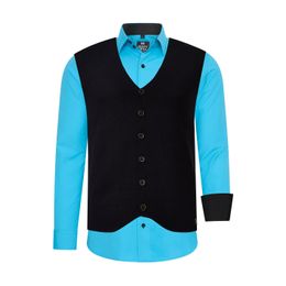 Rusty Neal Herren Langarmhemd, blau, Gr. 4XL, unifarben, 60% Baumwolle, 37% Polyester, 3% Elasthan, Hemden, mit Weste