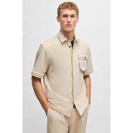 Funktionshemd BOSS Green "B Rib Glamping L", Herren, Gr. XL, N-Gr, open beige284, Web, Obermaterial: 95% Polyester, 5% Elasthan, unifarben, regular fit, hoch geschlossener Ausschnitt, eingesetzt eckige 1-Knopf-Manschette, Hemden, mit Brusttasche