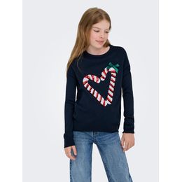KIDS Only Kinder Weihnachtspullover "KOGXMAS SHINE LS ONECK BOX KNT"naval academy detail:candy heart, Gr. 122, gemustert, Feinstrick, Obermaterial:
