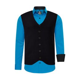 Rusty Neal Herren Langarmhemd, blau, Gr. L, unifarben, 60% Baumwolle, 37% Polyester, 3% Elasthan, Hemden, mit Weste