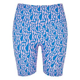 Karl Kani Damen Leggings "Karl Kani Damen KW232-027-2 KK Woven Signature Psychedelic Biker"blau, light rose, Gr. XXS, 77% Polyester (Recycelt), 23%