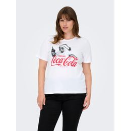 Kurzarmshirt Only CARMAKOMA "CARCOCA COLA XMAS LIFE S/S TOP JRS", Damen, Gr. S, wei&szlig; print:coca cola santa, Jersey, Obermaterial: 100% Baumwolle, bedruckt, regular fit, Rundhals, Shirts