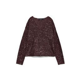 V&eacute;ro Moda VERO MODA Damen Strickpullover "VMLEILANI NEW LS V-NECK PULLOVER REP"winetasting detail:with silber sequins, Gr. XS, Glitzermuster, Strick,