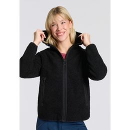 Kapuzenpl&uuml;schjacke CMP, Damen, Gr. 42, nero, Obermaterial: 100% Polyester, normal, Jacken
