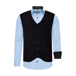 Rusty Neal Herren Langarmhemd, blau, Gr. L, unifarben, 60% Baumwolle, 37% Polyester, 3% Elasthan, Hemden, mit Weste