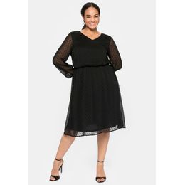 sheego Damen Abendkleid "Abendkleid", schwarz, Gr. 56, gemustert, unifarben, 100% Polyester, Kleider
