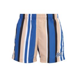Shorts Karl Kani "Karl Kani Herren KM232-013-2 KK Varsity Striped Boardshorts", Herren, Gr. M, US-Gr&ouml;&szlig;en, blau, sand, wei&szlig;, 100% Polyester (Recycelt), gestreift, normal, Hosen Shorts