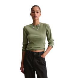 Marc O'Polo Damen Langarmshirt "aus Rippjersey"desert sage, Basic, Gr. XL, MARC O'POLO DENIM, unifarben, Obermaterial: 96% Baumwolle, 4% Elasthan, Shirts
