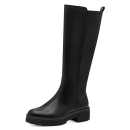 Marco Tozzi Damen Stiefel, Gr. 37, schwarz, Lederimitat, unifarben, Schuhe, Blockabsatz, Langschaftstiefel mit Feel me D&auml;mpfung