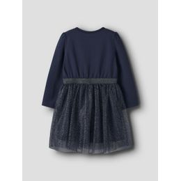 name it M&auml;dchen T&uuml;llkleid "NMFOSIMI FROZEN LS TULLE DRESS WDI"navy blazer, Gr. 104, bedruckt, Jersey, Obermaterial: 66% Baumwolle, 30% Polyester, 4%