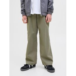 Jack & Jones Chinos JACK & JONES JUNIOR "JPSTALEX CO JJCARPENTER PANTS NOOS JNR", Jungen, Gr. 164, N-Gr, gr&uuml;n (dusty olive detail:stitching with dtm), Web, Obermaterial: 98% Baumwolle, 2% Elasthan, unifarben, relaxed fit kn&ouml;chellang, Hosen