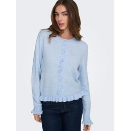 Jacqueline de Yong Strickjacke JDY "JDYLETTY L/S ON FRILL CARDIGAN KNT NOOS", Herren, Gr. L, cashmere blau detail:melange, Strick, Obermaterial: 64% Polyacryl, 36% Polyester, meliert, regular fit normal, Rundhals, Strickjacken Strickjacke