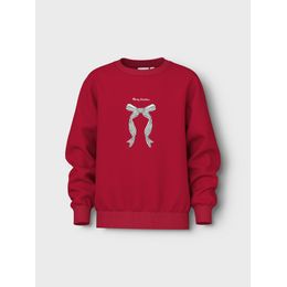 name it Kinder Sweatshirt "NKFVISMAS LS NREG SWEAT BRU"jester rot print:xmas bow, Gr. 122, bedruckt, Sweatware, Obermaterial: 100% Baumwolle,