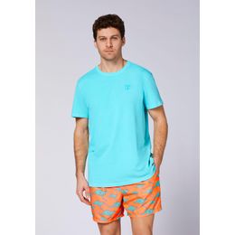 Chiemsee Herren T-Shirt, blau, Gr. M, unifarben, 100% Baumwolle, Shirts, - garment dyed