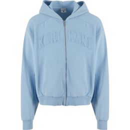 Karl Kani Damen Sweatjacke "Karl Kani College Heavy Crop Zip Hoodie"light blau, Gr. L, 65% Baumwolle, 35% Polyester, Sweatjacken