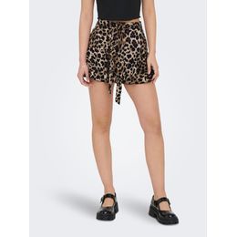 Only Damen Minirock "ONLPOPTRASH MW AOP SKATE SKIRT PNT", beige, Gr. XS, animal-print, bedruckt, Obermaterial: 63% Viskose, 32% Nylon, 5% Elasthan,