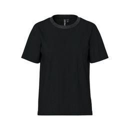 Pieces Damen Kurzarmshirt "PCRIA SS LUREX NECK TEE JRS NOOS BC"schwarz detail:lurex rib, Gr. XS, unifarben, Jersey, Obermaterial: 100% Baumwolle,