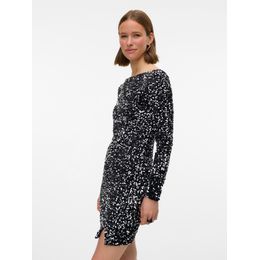 V&eacute;ro Moda Midikleid VERO MODA "VMBELLA LS SHORT SQ DRESS JRS GA", Damen, Gr. M, N-Gr, schwarz detail:silber sequins, Jersey, Obermaterial: 100% Polyester, Glitzermuster, slim fit kurz, U-Boot-Ausschnitt, Kleider Midikleid, Partykleid, festlich, mit Pailletten