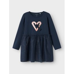 name it Damen Minikleid "NMFRIJUL LS DRESS BOX"navy blazer, Gr. 128, bedruckt, Jersey, Obermaterial: 95% Baumwolle, 5% Elasthan, Kleider