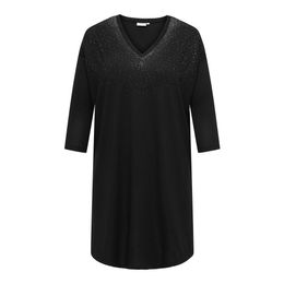 Jerseykleid Only CARMAKOMA "CARALBA 3/4 SL V-NECK ABK DRESS JRS", Damen, Gr. L, N-Gr, schwarz detail:dusty front, Jersey, Obermaterial: 95% Polyester, 5% Elasthan, unifarben, slim fit, V-Ausschnitt, Kleider Jerseykleid, Sommerkleid