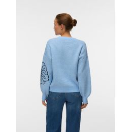 V&eacute;ro Moda VERO MODA Damen Strickpullover "AWHEART LS O-NECK KNIT NOOS", blau, Gr. XS, bedruckt, Strick, Obermaterial: 58% Polyester, 38% Polyacryl, 4%