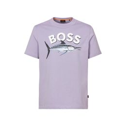 BOSS Orange Herren T-Shirt "Te Bossfish", lila, Gr. XXL, unifarben, Single Jersey, Obermaterial: 100% Baumwolle, Shirts, mit Aufdruck