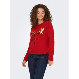 Only Damen Weihnachtspullover "ONLXMAS SHINE LS ONECK KNT"salsa detail:sequins antler, Gr. XL, gemustert, Strick, Obermaterial: 100% Polyacryl,