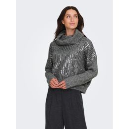 Only Damen Rollkragenpullover "ONLMIU LS COWL NECK SEQUIN EX KNT"medium grau melange detail:sequins, Gr. XS, Glitzermuster, meliert, Strick,