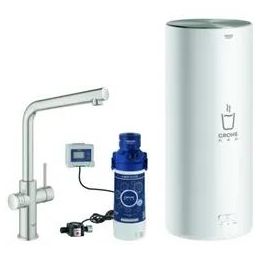 Grohe Red Duo Einhand-Sp&uuml;ltischbatterie Set, Ausladung 221mm, L-Auslauf, mit Grohe Red Boiler Gr&ouml;&szlig;e L, 30325DC1, Farbe: Supersteel