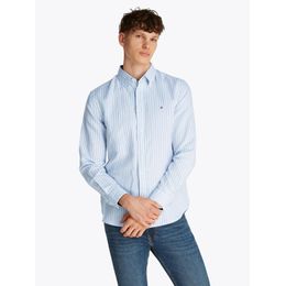 Tommy Hilfiger Herren Langarmhemd "LINEN BLEND BOLD STRIPE", blau, Gr. S, Web, Obermaterial: 57% Baumwolle, 43% Leinen, Hemden, mit feinen Streifen
