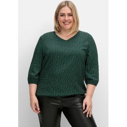 sheego Damen Longbluse, gr&uuml;n, Gr. 48, gemustert, mehrfarbig, 100% Viskose, Blusen