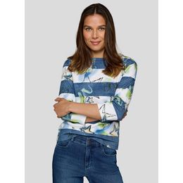 Print-Shirt Rabe, Damen, Gr. 40, dunkel jeans, Web, Obermaterial: 100% Baumwolle, bedruckt, colorblocking, gestreift, tailliert h&uuml;ftbedeckend, Rundhals, Shirts, mit Jeans-Color-Blocking und grafischem Muster