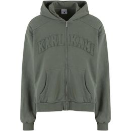 Karl Kani Damen Sweatjacke "Karl Kani College Heavy Crop Zip Hoodie"olive, Gr. L, 65% Baumwolle, 35% Polyester, Sweatjacken
