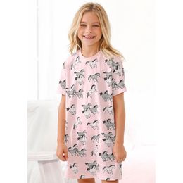 M&auml;dchen Nachthemd, PETITE FLEUR BY LASCANA, Gr. 122, grau, Jersey, Obermaterial: 100% Baumwolle, bedruckt, Basic, Kleider, mit Allover-Pferde-Druck,