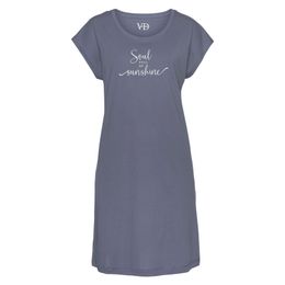 Vivance Dreams Damen Nachthemd, Gr. 32, blau, Single Jersey, Obermaterial: 50% Baumwolle, 50% Viskose, bedruckt, unifarben, Basic, Kleider, mit