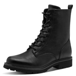 Tamaris Damen Schnürstiefelette, Gr. 36, schwarz, Lederimitat, Schuhe, Blockabsatz, Schnürboots mit Logoaufnäher an der Schuhzunge