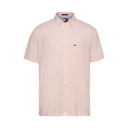 Tommy Jeans Herren Kurzarmhemd "TJM REG SEERSUCKER STP SS SHIRT", rosa, Gr. XL, gestreift, Web, Obermaterial: 100% Baumwolle, Hemden, fein gestreift