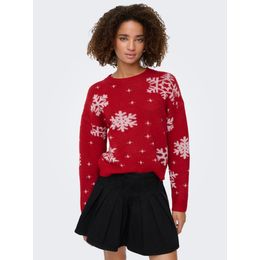 Only Damen Weihnachtspullover "ONLXMAS ROLFA LS ONECK SNOWFLAKES KNT"salsa pattern:cloud dancer glitter, Gr. XS, gemustert, Strick, Obermaterial: 56%