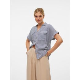 V&eacute;ro Moda VERO MODA Damen Kurzarmbluse "VMBUMPY S/S SHIRT WVN GA NOOS", wei&szlig;, Gr. S, gestreift, Web, Obermaterial: 100% Viskose, Blusen