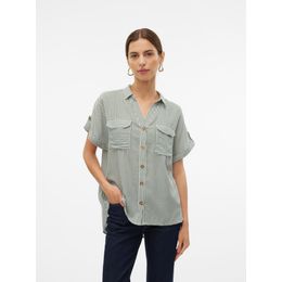 V&eacute;ro Moda VERO MODA Damen Kurzarmbluse "VMBUMPY S/S SHIRT WVN GA NOOS", wei&szlig;, Gr. S, gestreift, Web, Obermaterial: 100% Viskose, Blusen