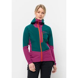 Jack Wolfskin Damen Softshelljacke "ALPSPITZE HOODY W"sea, gr&uuml;n, Gr. S, 1. OBERSTOFF 87% POLYESTER, 13% ELASTHAN 2. OBERSTOFF 90% POLYAMID, 10%