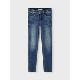 name it Jungen Skinny-fit-Jeans "NKMTHEO XSLIM JEANS 7640-RY NOOS", blau, Gr. 92, unifarben, Denim/Jeans, Obermaterial: 64% Baumwolle, 31% Polyester,