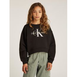 M&auml;dchen Sweatshirt "GLITTER MONOLOGO CN SWEATSHIRT", schwarz, Gr. 6, Calvin Klein Jeans, unifarben, Sweatware, Obermaterial: 100% Baumwolle,