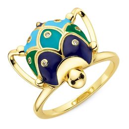 Firetti Damen Fingerring "Ring Schildkr&ouml;ten-Optik Silber gelbgoldfarben vergoldet, emaliert", 58, Silber 925 (Sterlingsilber), 1,8mmgelbgoldfarben,