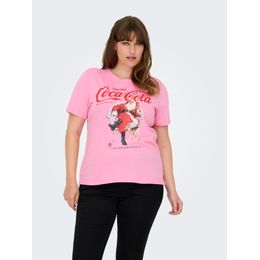 Only CARMAKOMA Damen Kurzarmshirt "CARCOCA COLA XMAS LIFE S/S TOP JRS"sachet pink print:santaand deer, Gr. M, bedruckt, Jersey, Obermaterial: 100%