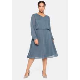 sheego Damen Abendkleid "Abendkleid", blau, Gr. 50, gemustert, unifarben, 100% Polyester, Kleider