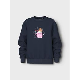 name it Kinder Sweatshirt "NKFVISMAS LS NREG SWEAT BRU"navy blazer print:cup, Gr. 116, bedruckt, Sweatware, Obermaterial: 100% Baumwolle, Sweatshirts