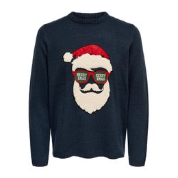Only & Sons ONLY & SONS Herren Strickpullover "ONSXMAS 7 FUNNY BADGE JAQUARD KNIT CS"blau nights detail:santa sunglass, Gr. XXL, bedruckt, Strick, Obermaterial: